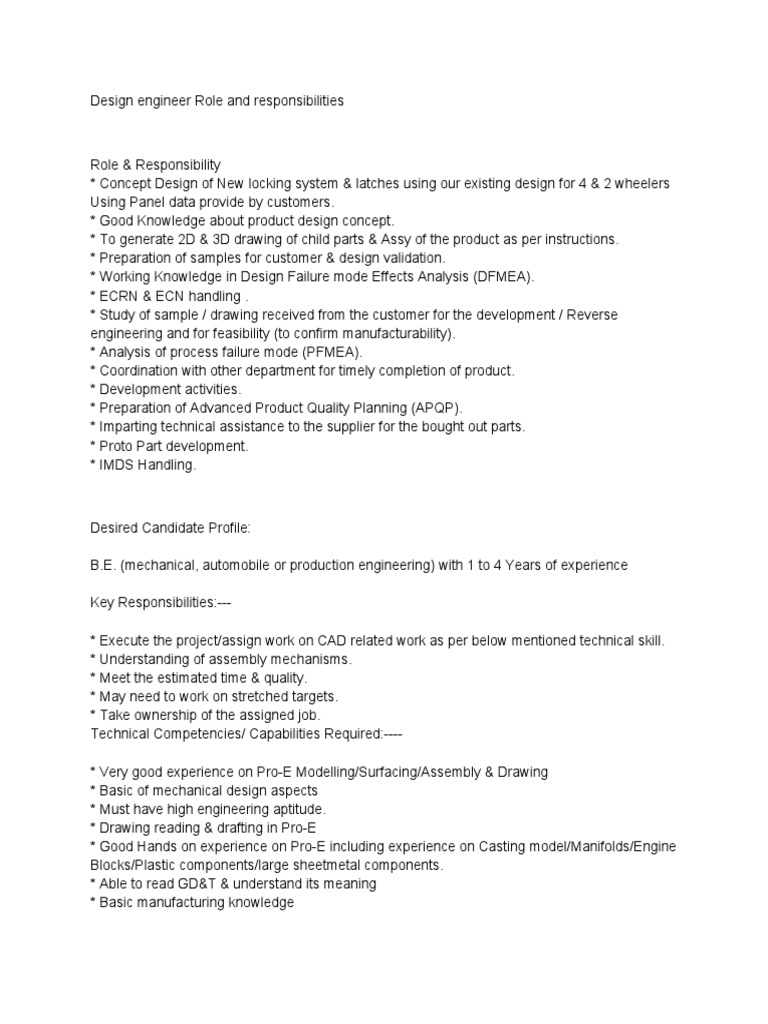 Design Engineer Role and Responsibilities | PDF | Engineering | Business
