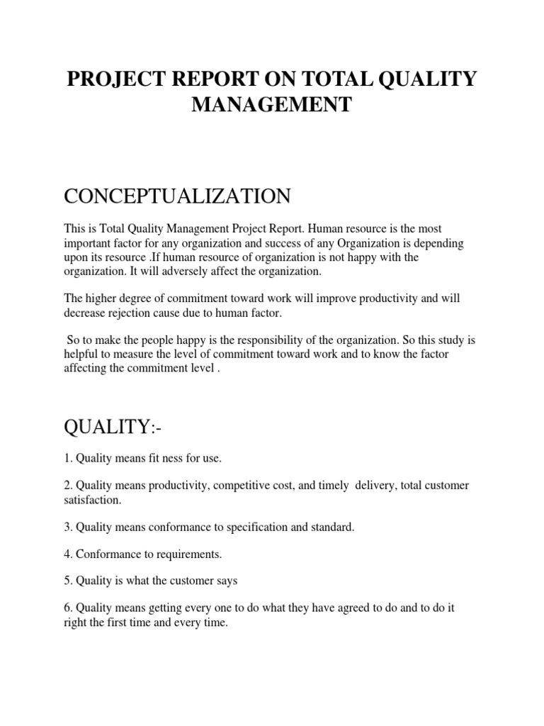 Project Report On Total Quality Management | PDF | Strategic Management ...