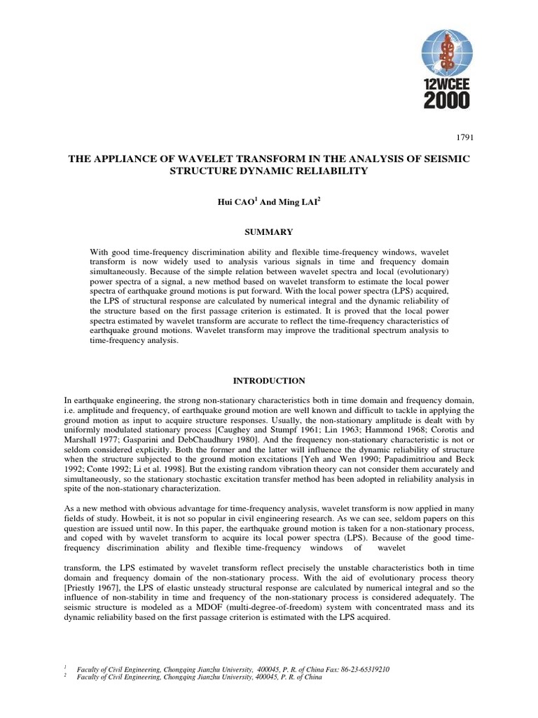 Wavelet Transform Analysis of Seismic Structure Dynamics | PDF ...