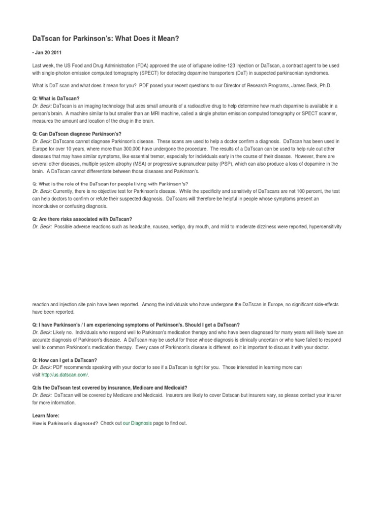 DaTscan for Parkinson | Parkinson's Disease | Antioxidant