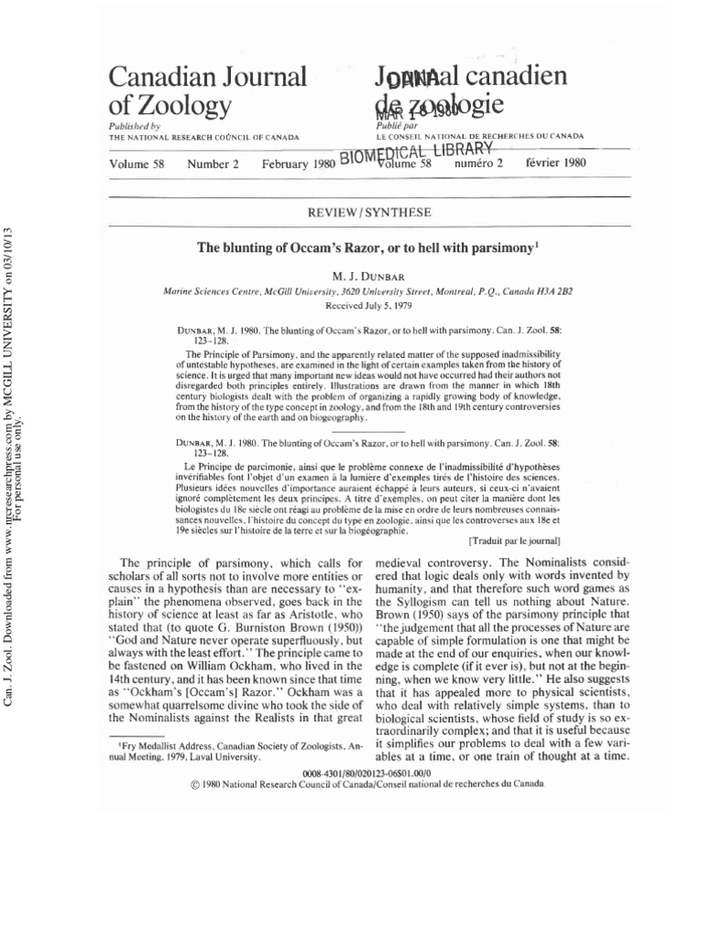 The Blunting of Occam's Razor, or To Hell With Parsimony | PDF | Occam ...