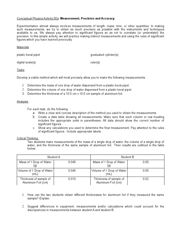Measurement, Precision & Accuracy Activity | PDF | Significant Figures ...