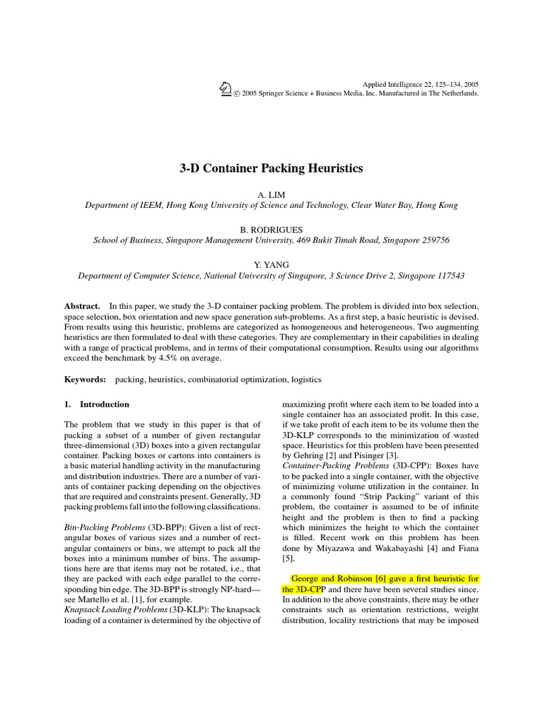 3D Container Packing Heuristic | PDF | Matrix (Mathematics ...