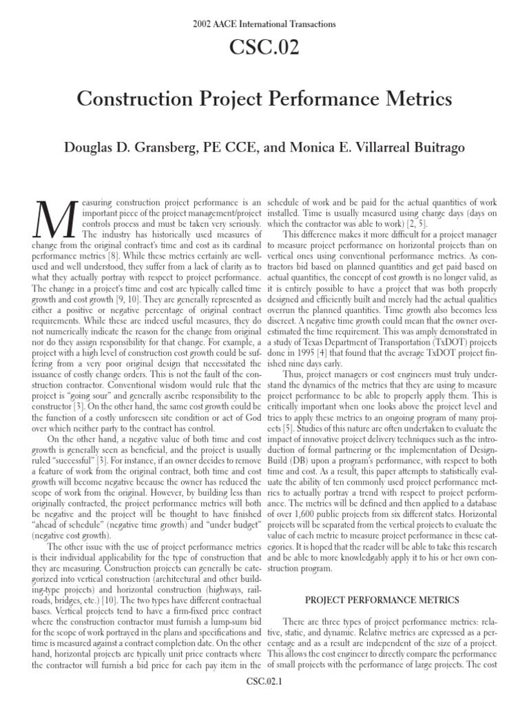 Construction Project Performance Metrics | PDF | Correlation And ...