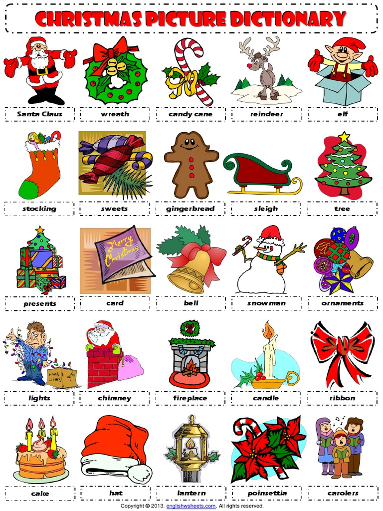 Christmas Picture Dictionary Worksheet | PDF | Santa Claus | Santa ...