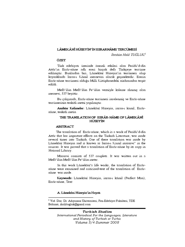 Halil Ibrahim Tugluk Lamekani Huseyin Tercume | PDF