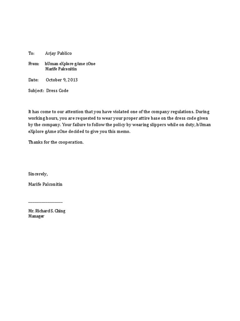 Dress Code Violation Memo | PDF