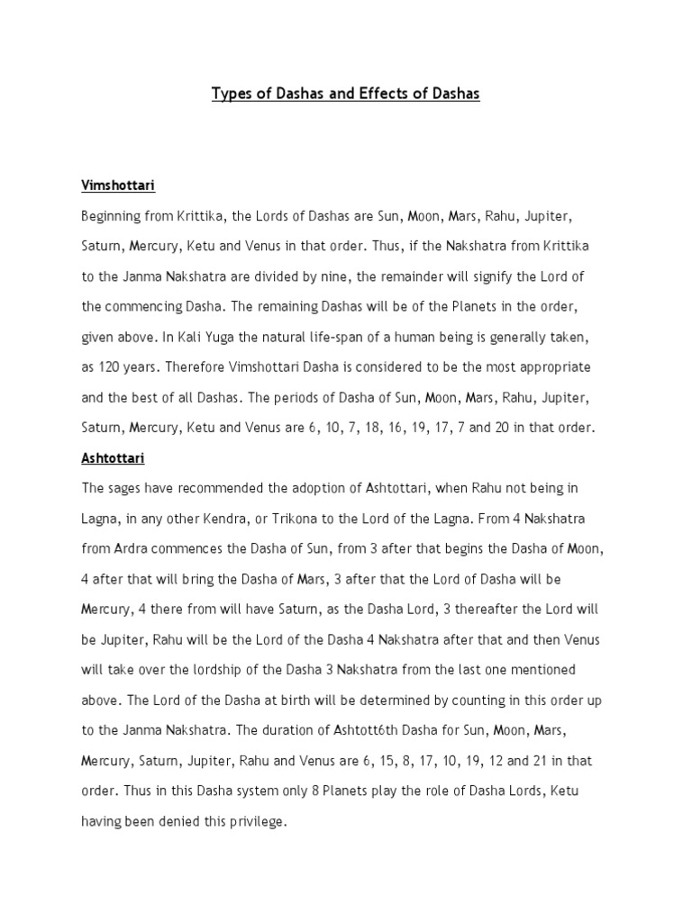 Types of Dashas and Effects of Dashas - Part I Notes | PDF | Esoteric ...