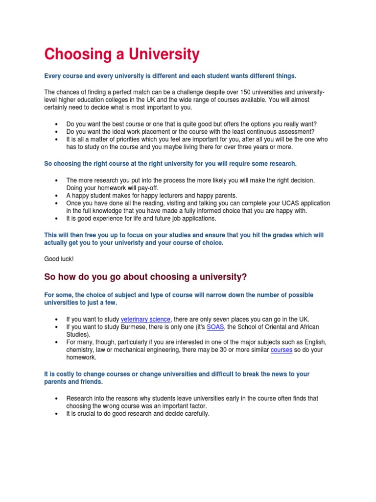 Choosing A University | PDF | University And College Admission ...