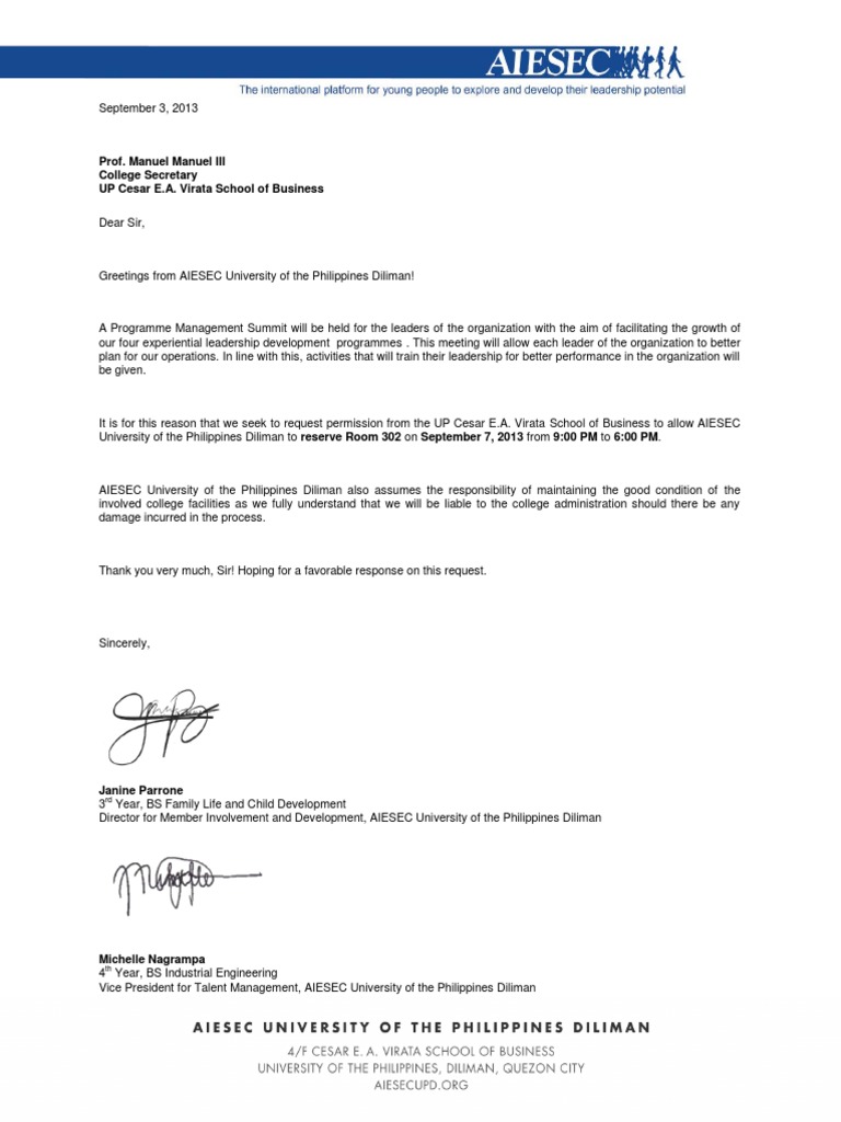 Sample Room Reservation Letter | PDF