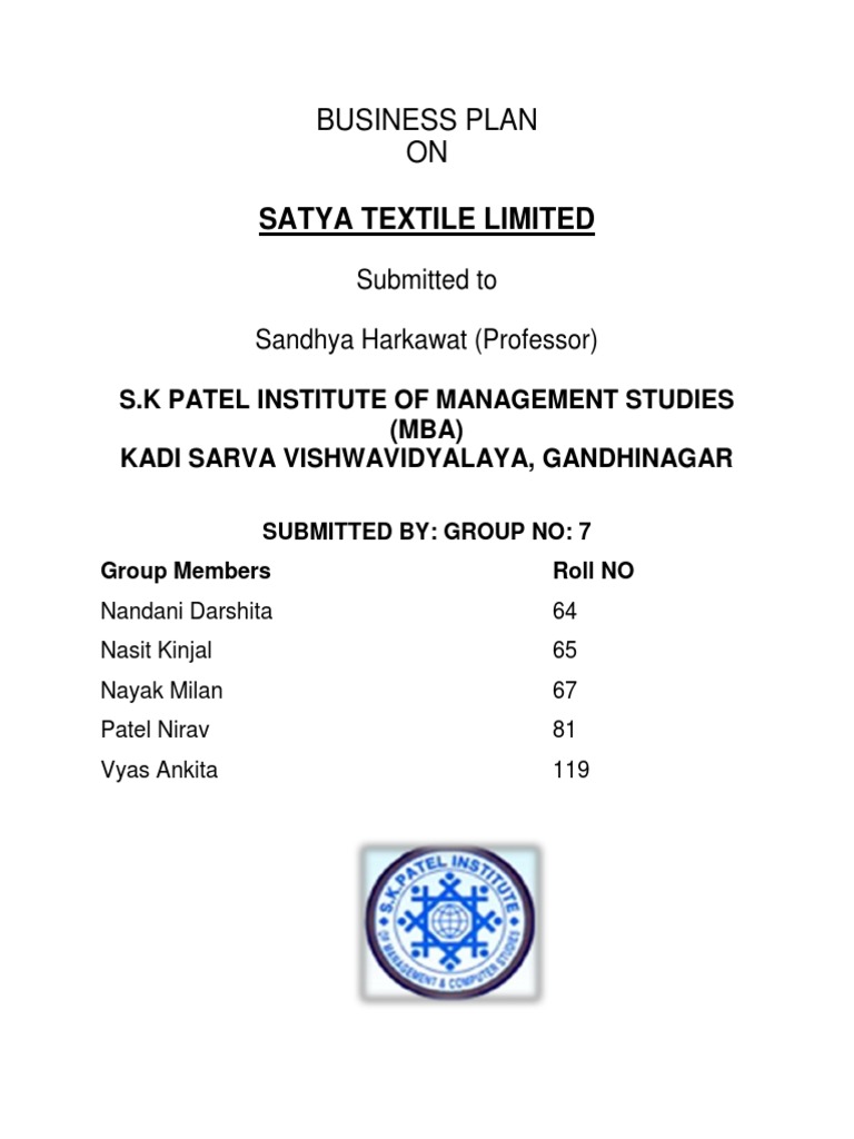 Business Plan for Satya Textile Ltd. | PDF | Marketing | Goal
