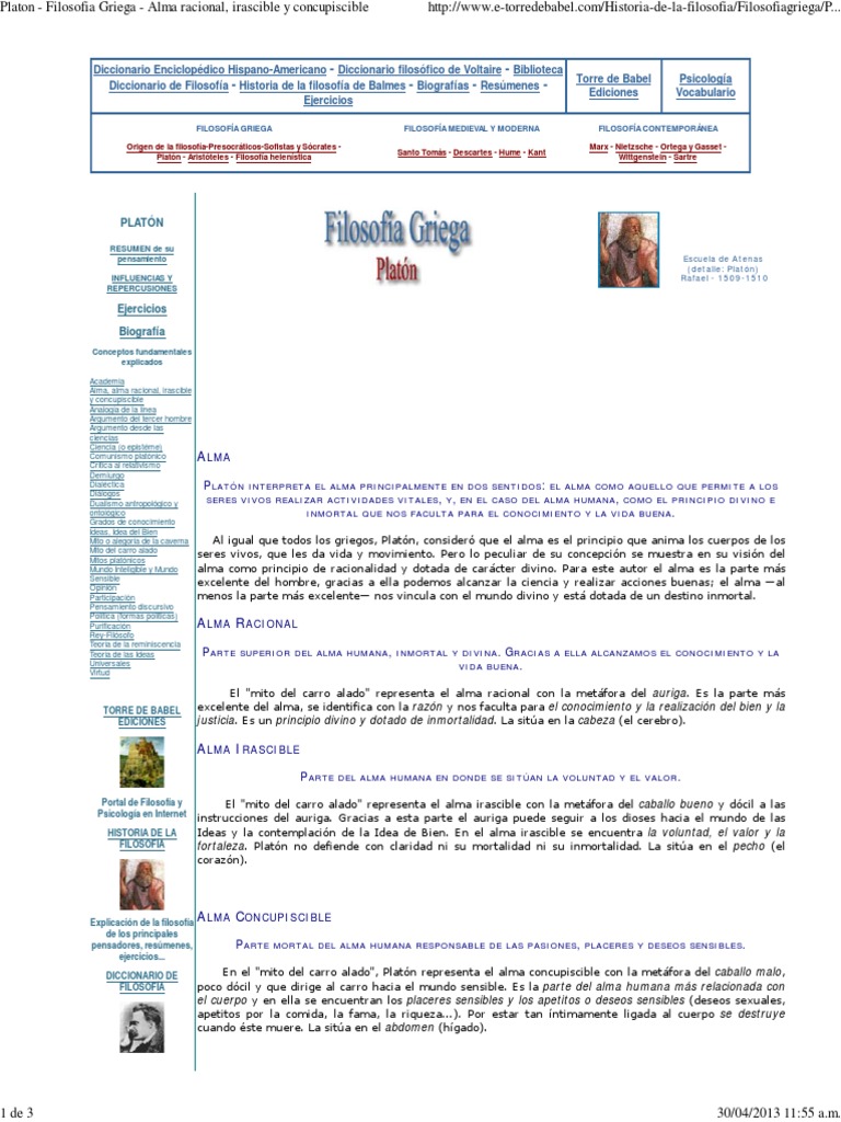 Platon - Filosofia Griega - Alma Racional, Irascible y Concupiscible ...