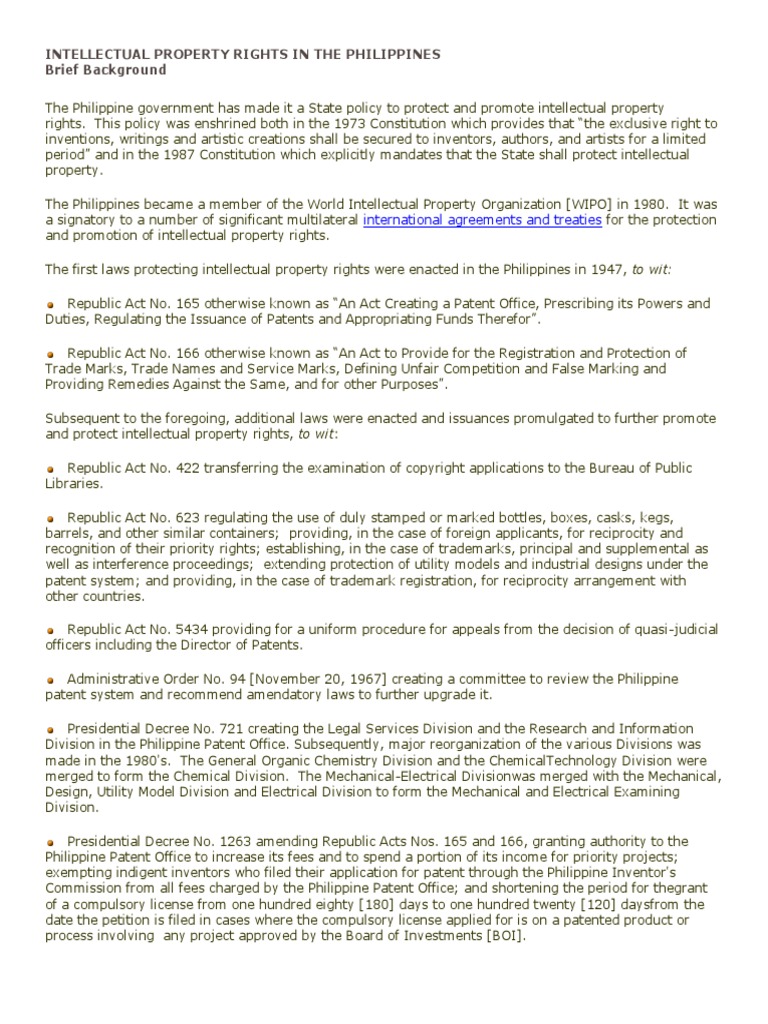 Intellectual Property Rights in the Philippines | PDF | Intellectual ...