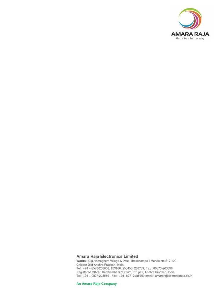 Amara Raja Letter Pad | PDF