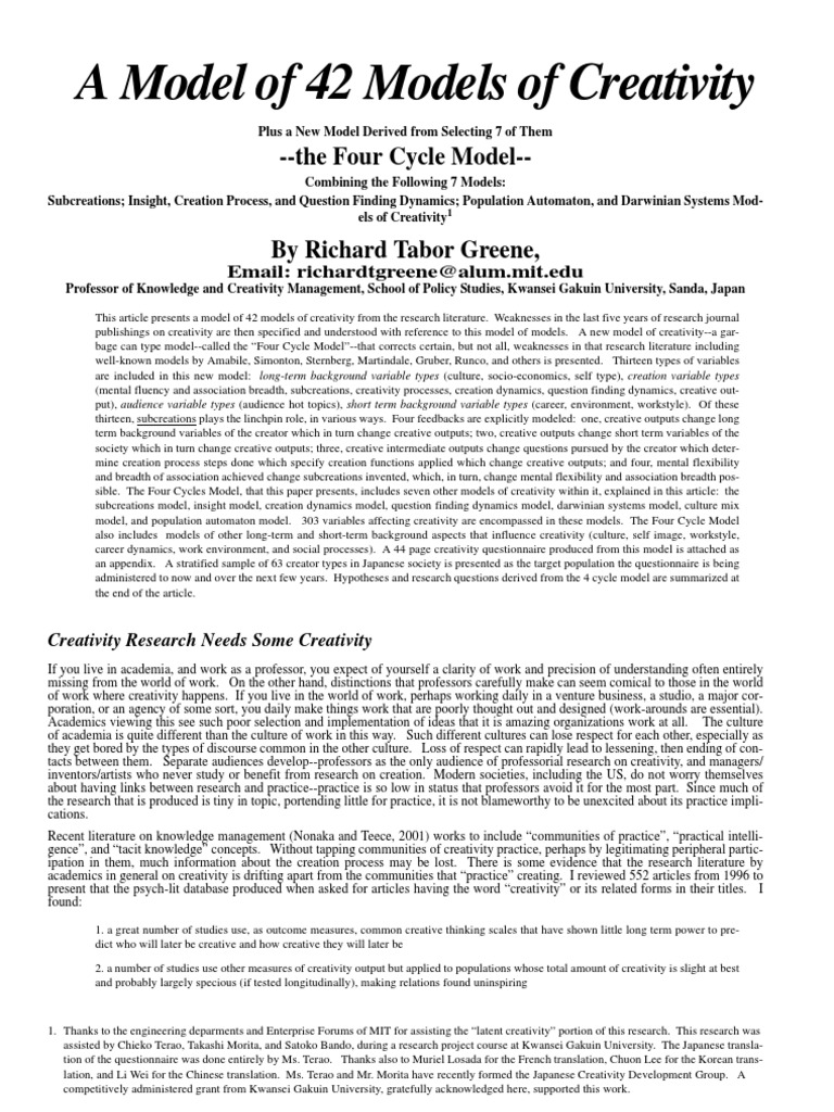 42 Models of Creativity | PDF | Creativity | Expert