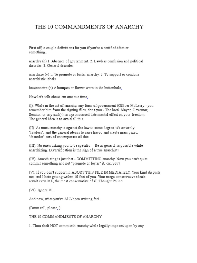 The 10 Commandments of Anarchy | PDF | Anarchy | Sex