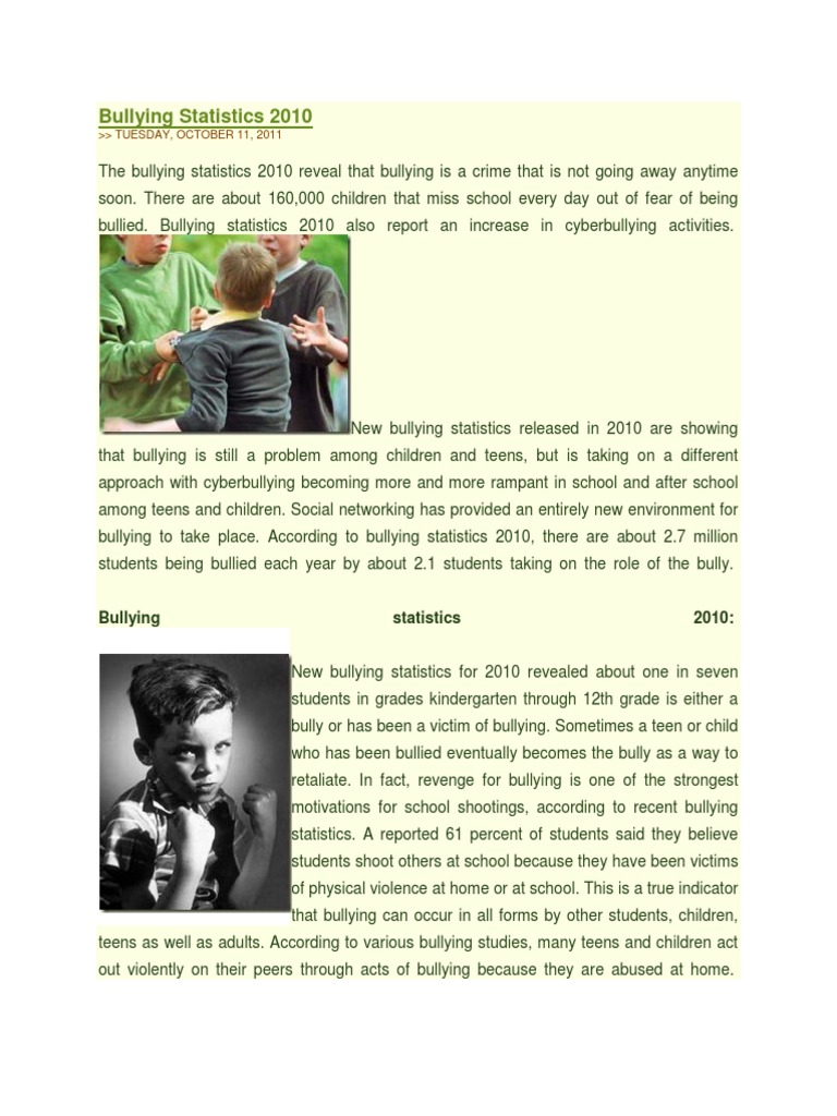 2010 Bullying Statistics Overview | PDF | Bullying | Cyberbullying