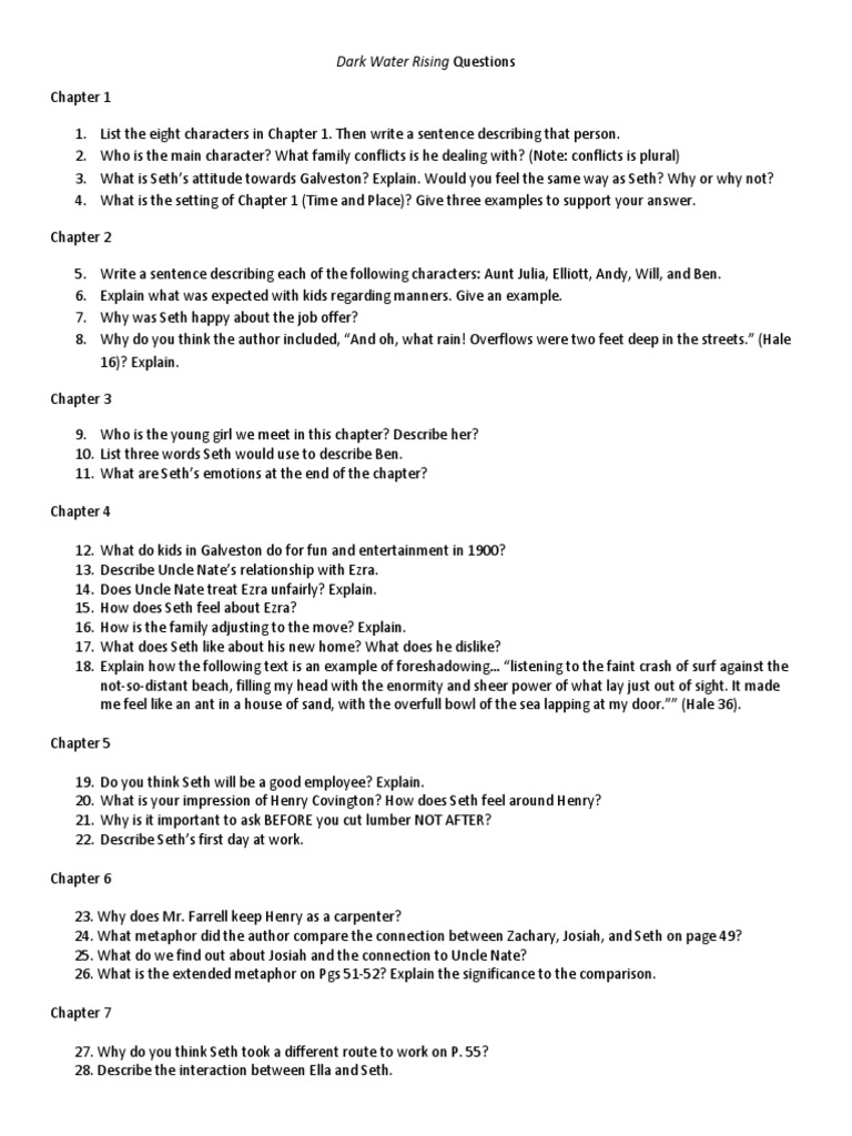 Dark Water Rising Questions CH 1 - 9 | PDF