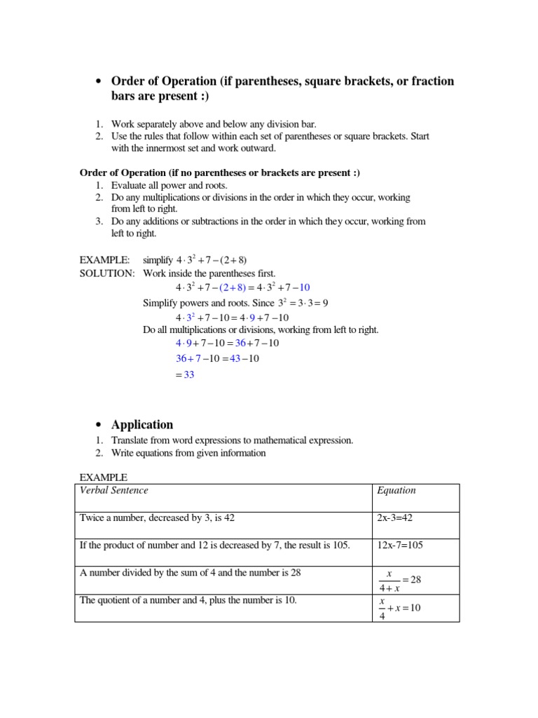 Order of Operation (If Parentheses, Square Brackets, or Fraction Bars ...