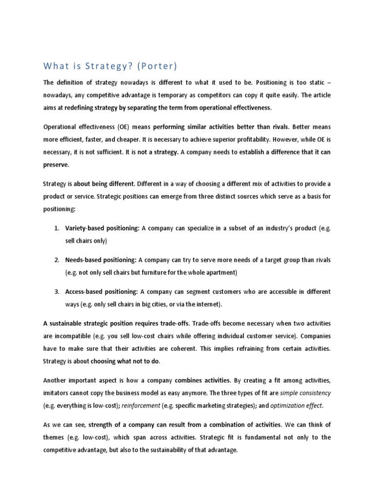 What Is Strategy Summary | PDF | Strategic Management | Competitive ...