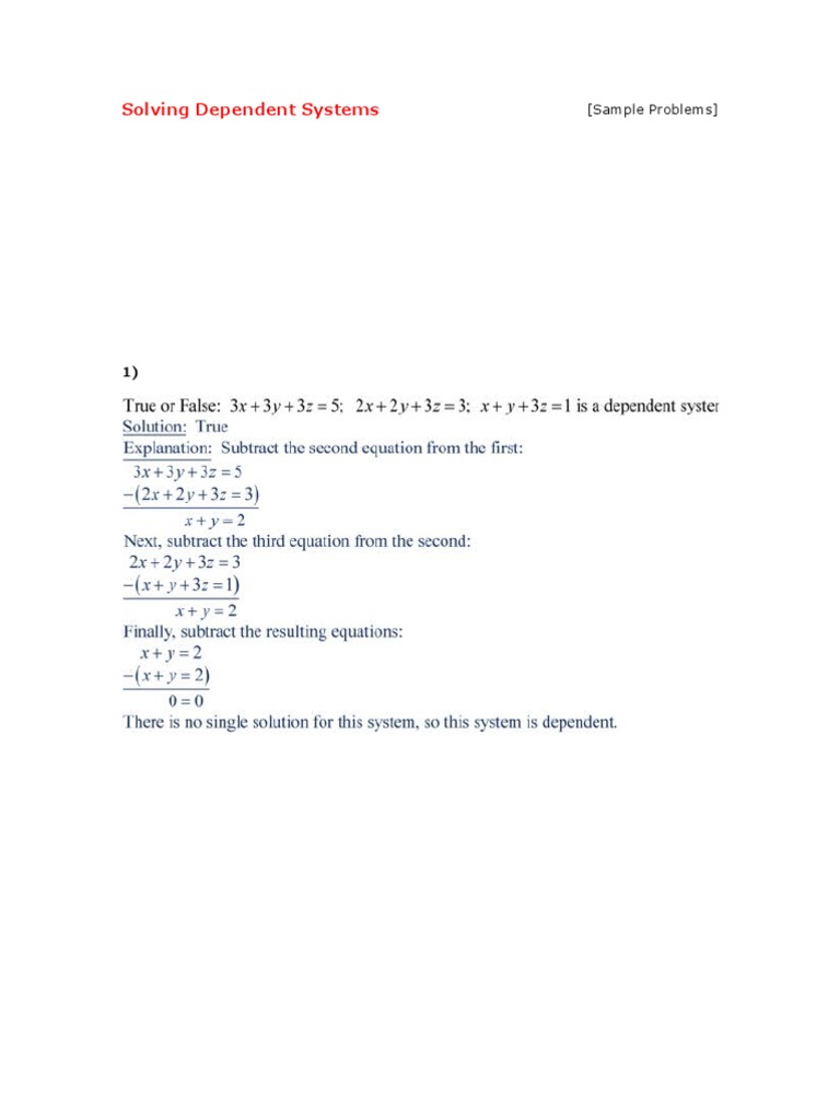 Solving Dependent Systems: (Sample Problems) | PDF