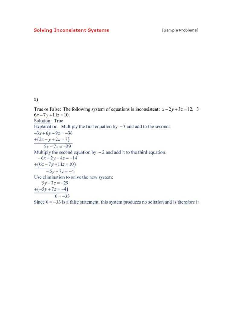 Solving Inconsistent Systems: (Sample Problems) | PDF