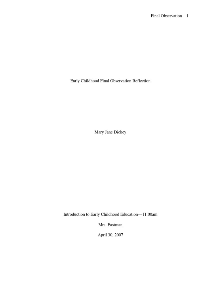 Early Childhood Observation Reflection | PDF | Preschool | Classroom