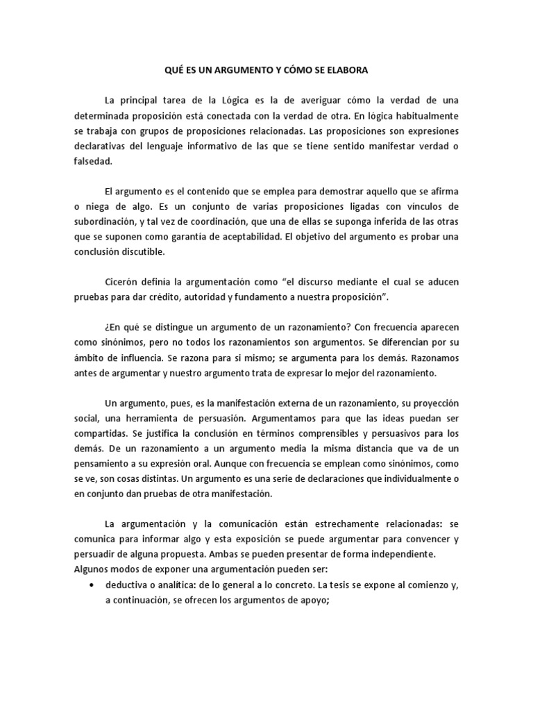 Como Elaborar Argumento | PDF | Argumento | Proposición