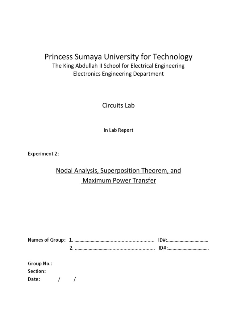 Circuits Lab Experiment 2 - Nodal Analysis and Superposition Theorem in Lab Report | PDF