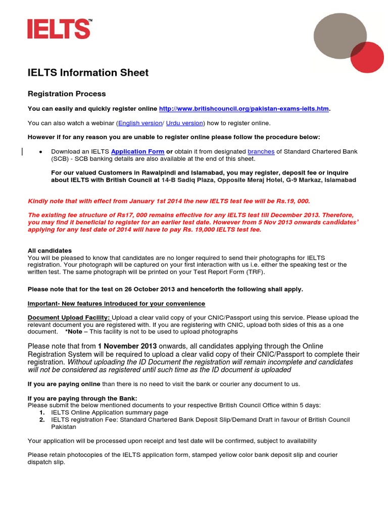 Ielts Information Sheet Updated On 7 Nov With Fee Update | PDF ...