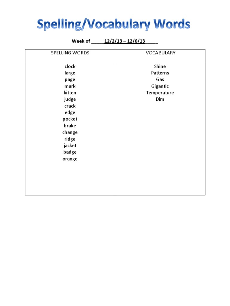 Spelling and Vocabulary Words List | PDF | Science & Mathematics