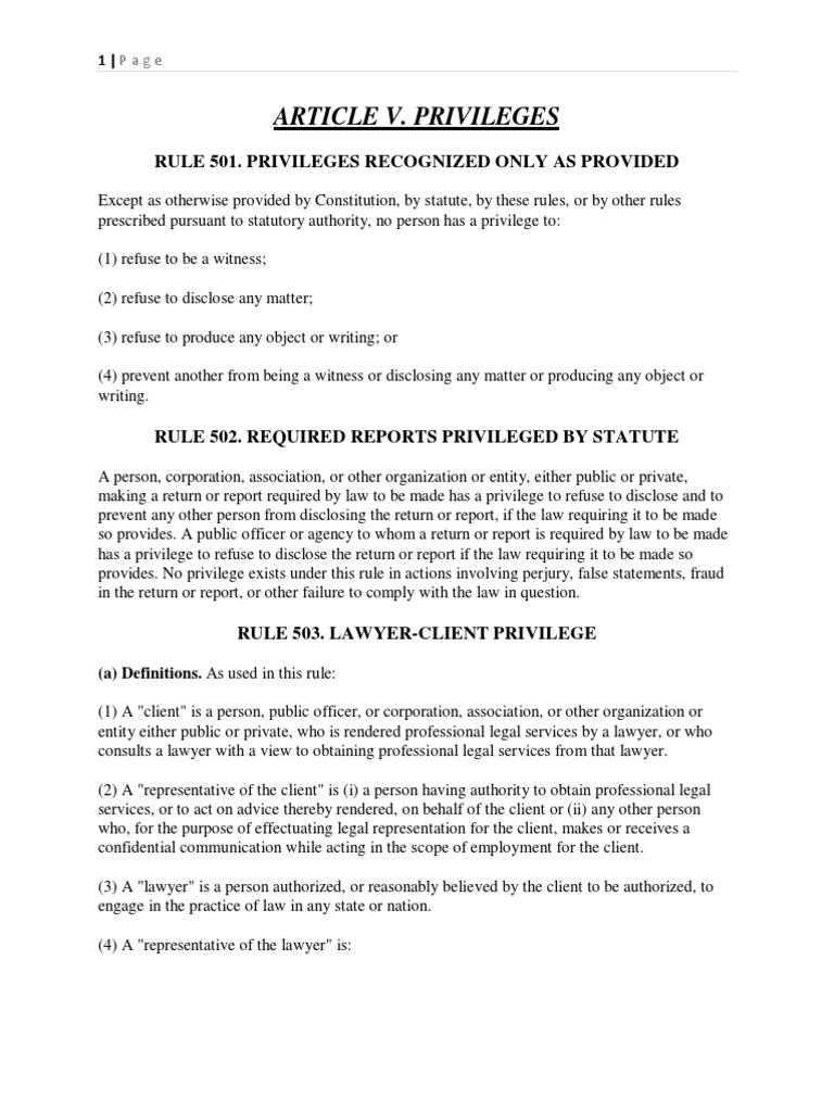 ARTICLE V Privileges Rules | PDF | Confidentiality | Discovery (Law)