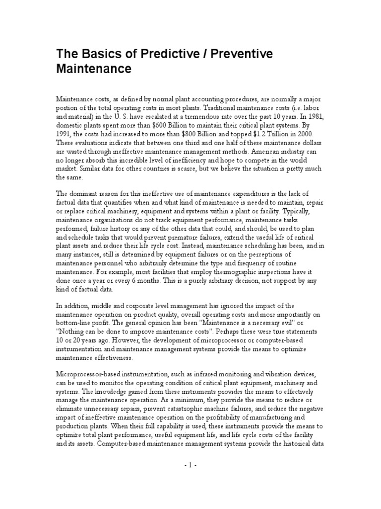 The Basics of Predictive / Preventive Maintenance | PDF | Pump | Industries