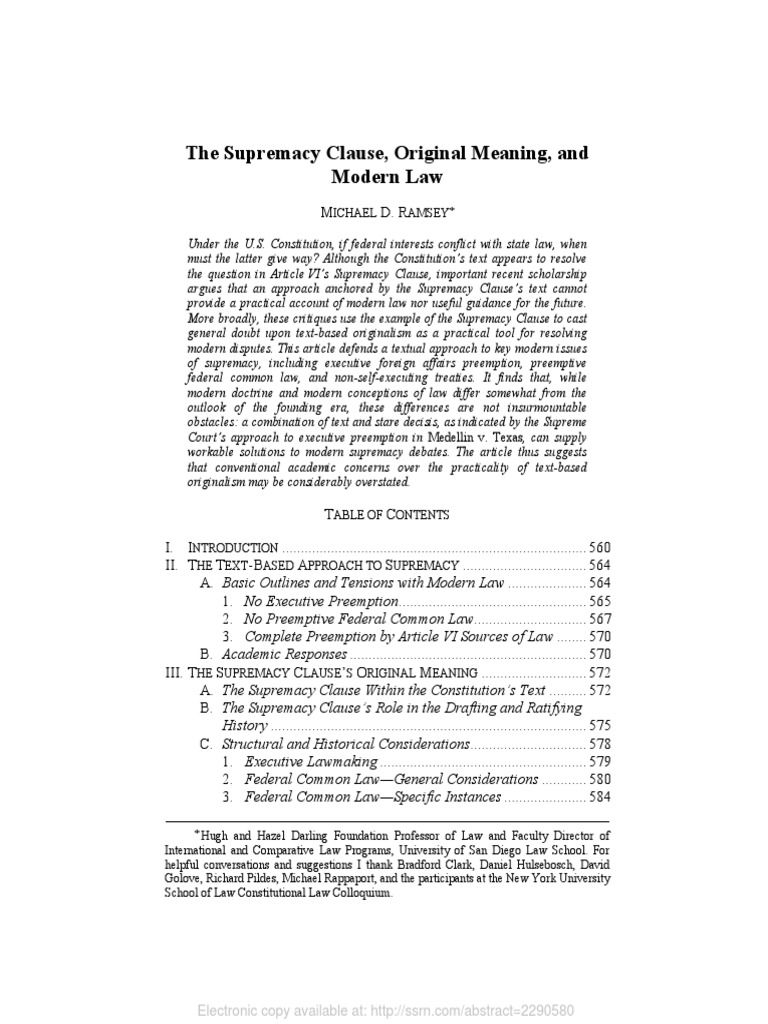 The Supremacy Clause, Original Meaning and Modern Law | PDF | Supremacy ...