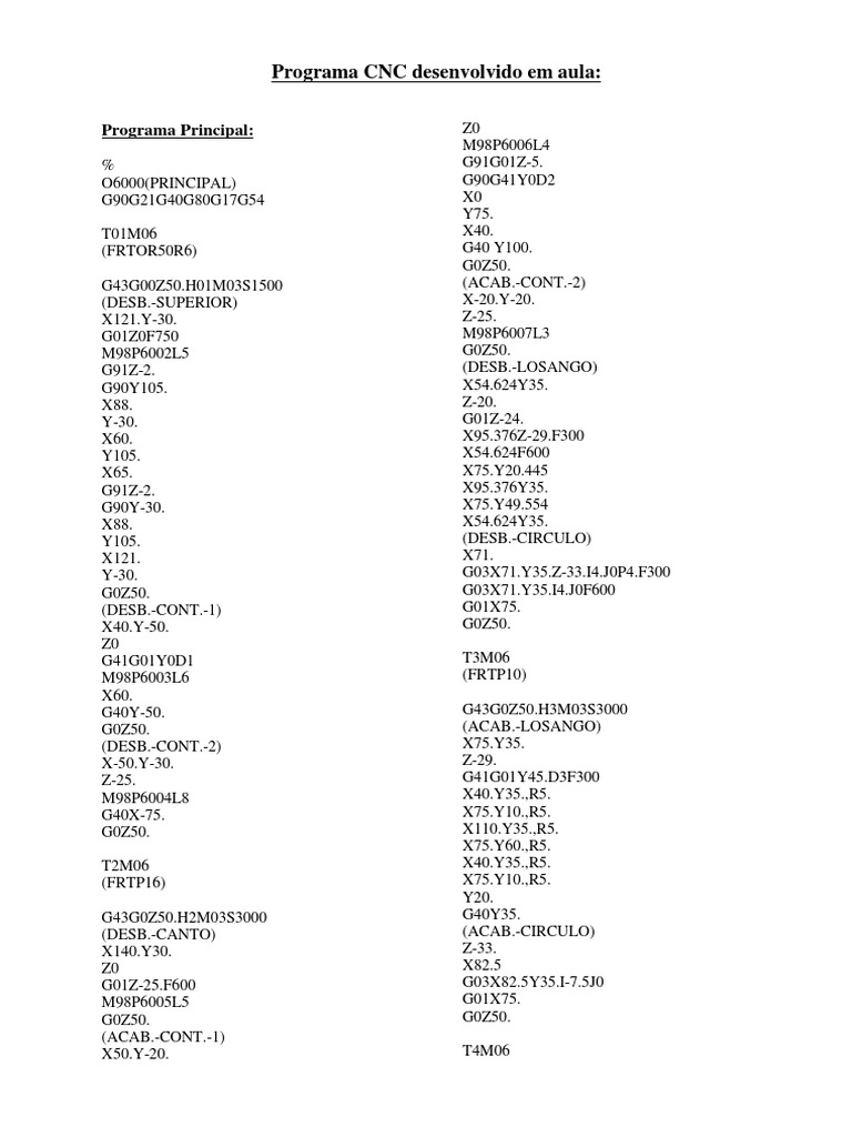 CNC Programa Teste 1 | PDF