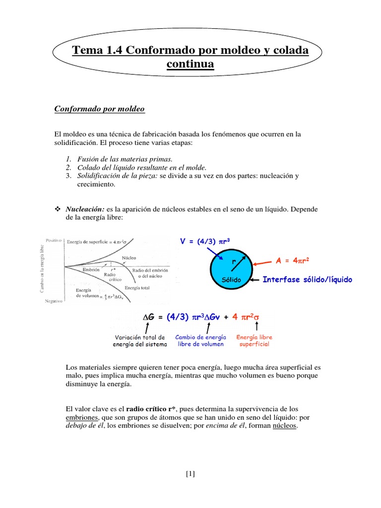 Tema 1.4 Conformado Por Moldeo y Colada Continua | PDF | Nucleación ...