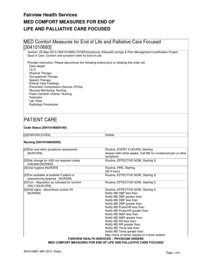 Comfort Orders | PDF | Oxycodone | Palliative Care