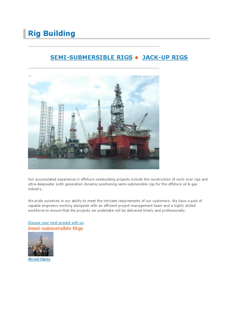 Rig Building: Semi-Submersible Rigs Jack-Up Rigs | PDF