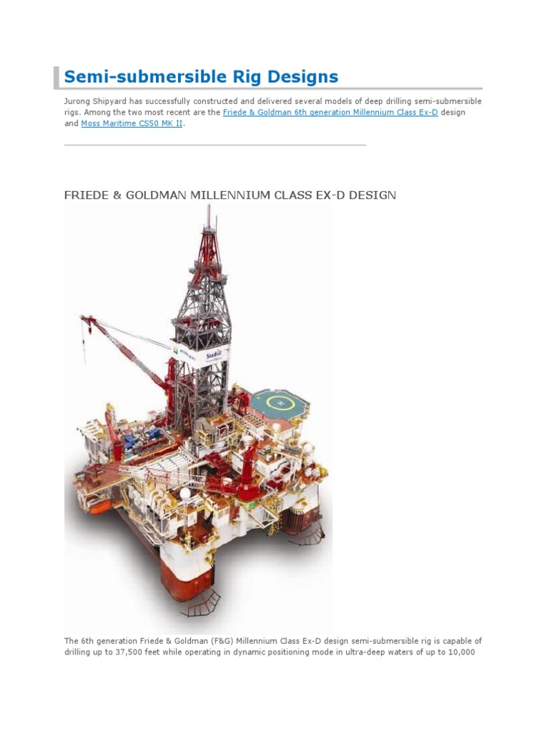 Semi-Submersible Rig Designs Overview | PDF | Drilling Rig | Watercraft