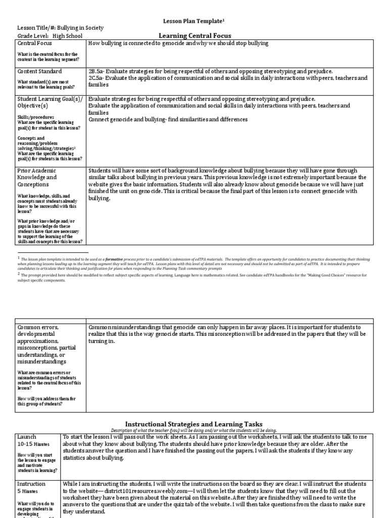 Bullying Lesson Plan | PDF | Lesson Plan | Educational Assessment