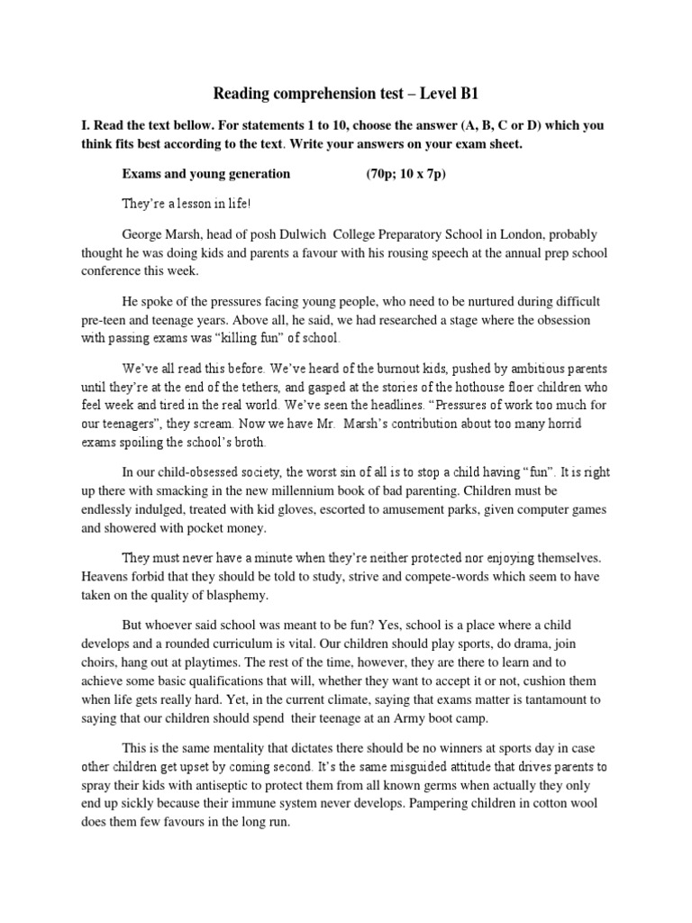 Reading Comprehension B1 | PDF | Wellness | Medical