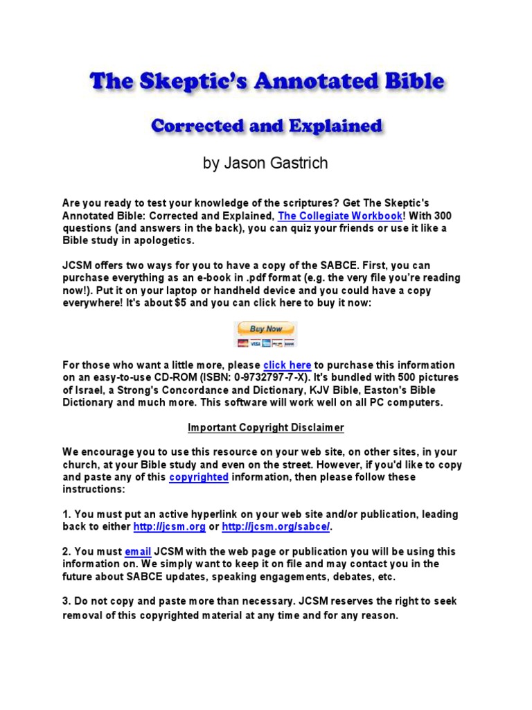 The Skeptic's Annotated Bible - Corrected and Explained | PDF | Cain ...