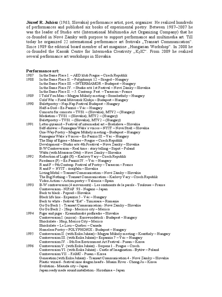 József R. Juhász (1963, Slovakia) Performance Artist, Poet, Organizer ...