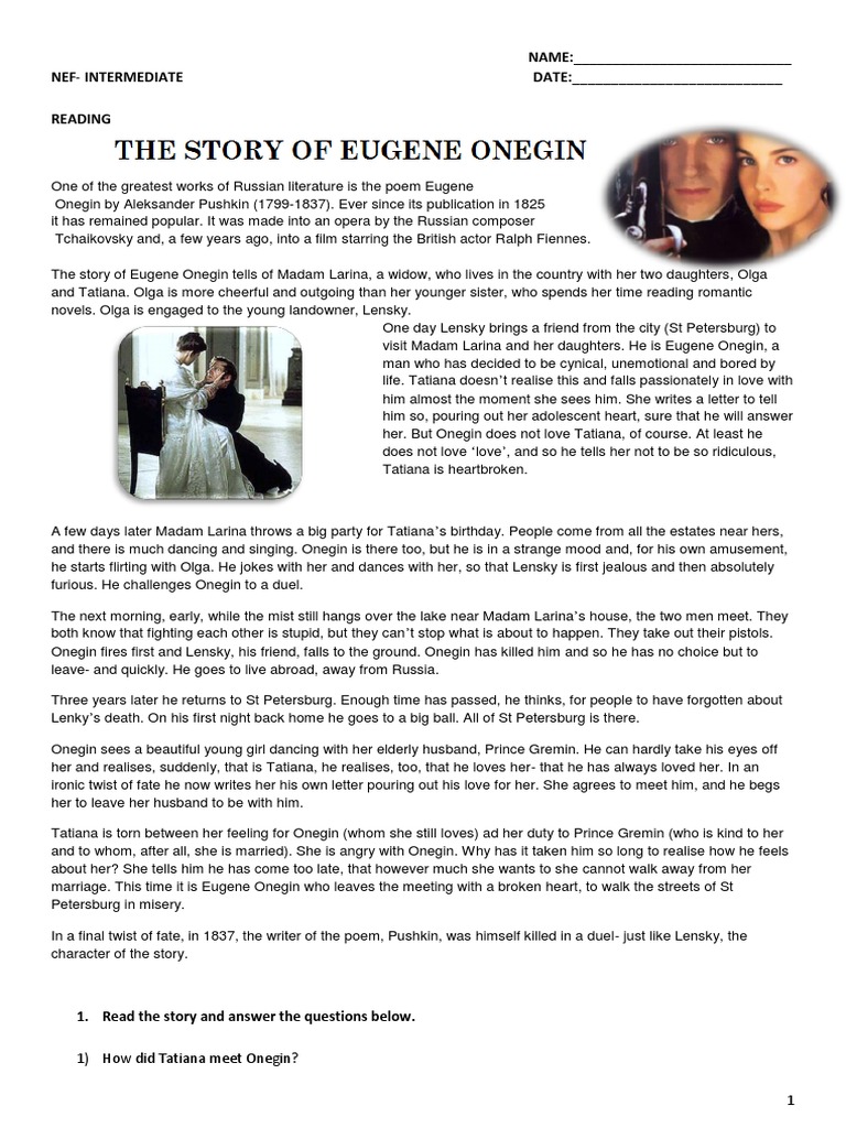 The Story of Eugene Onegin 2 | PDF | Leisure