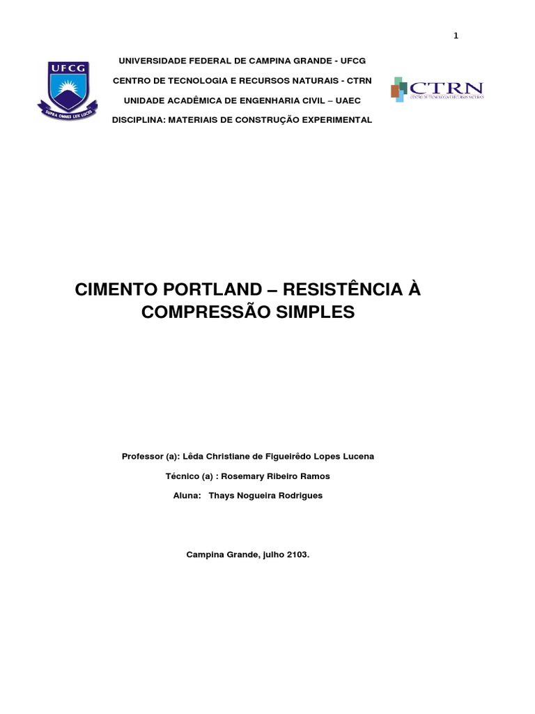 Relatório V Cimento Resistência A Compressão Simples Pdf