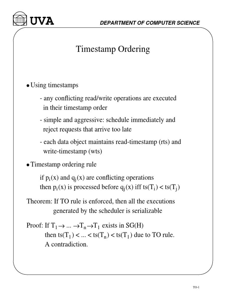 Timestamp Ordering: Department of Computer Science | Download Free PDF | Areas Of Computer ...