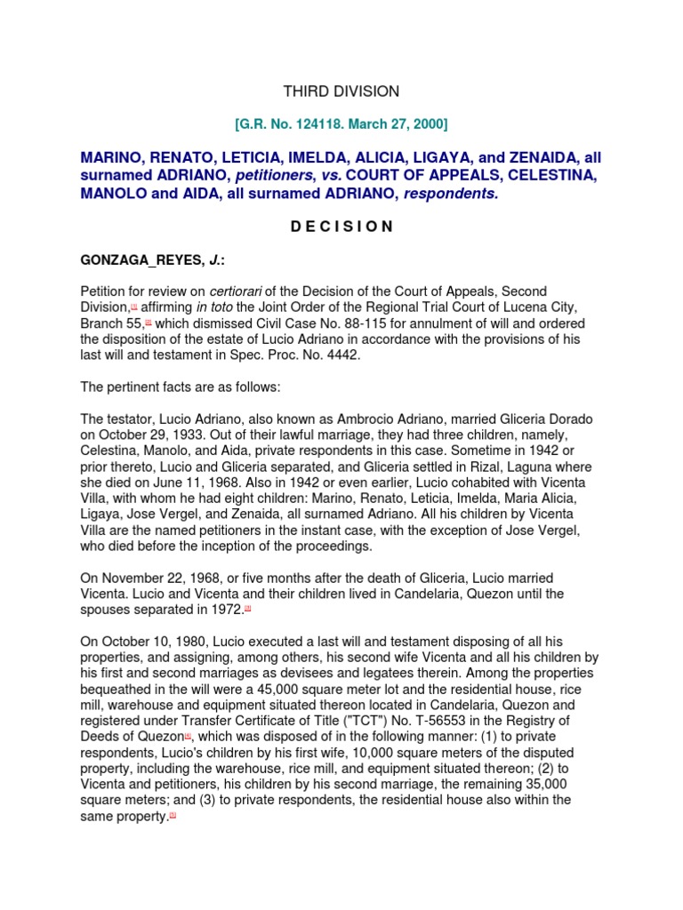 Adriano Vs CA | PDF | Lawsuit | Complaint