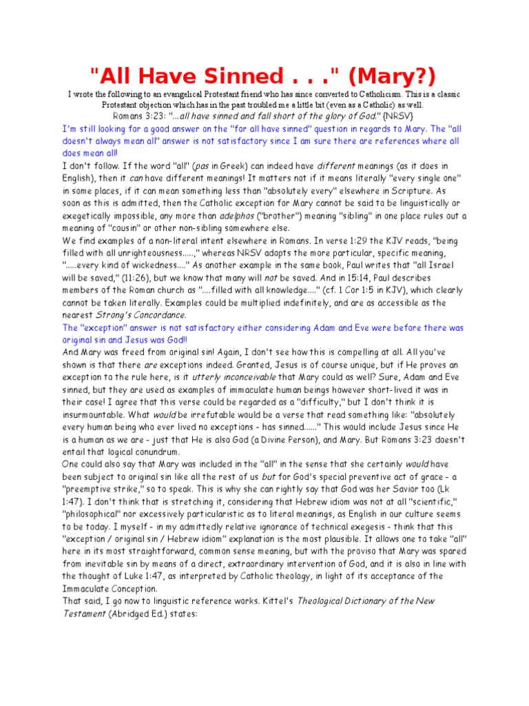 Examining the Universal Nature of Sin in Light of Mary's Immaculate ...