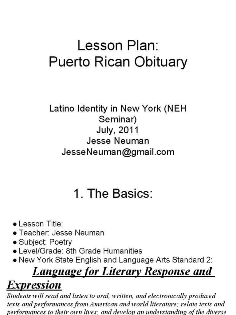 JN+Lesson Plan Puerto Rican Obituary | PDF | Puerto Rico | Obituary