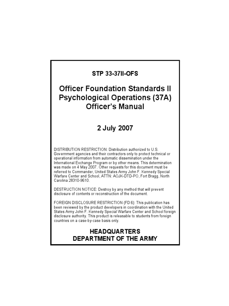 PSYOP Officer's Manual (37A) | PDF | Military Intelligence | Staff ...